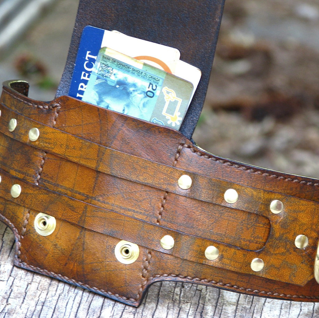 Brown Leather Wrist Wallet Cuff for Men, Women, Bikers Travelers with ...