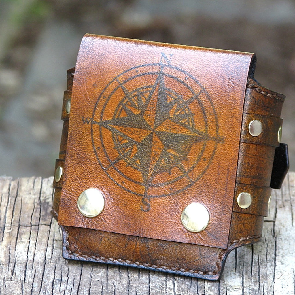 Brown Leather Wrist Wallet Cuff for Men, Women, Bikers Travelers with ...
