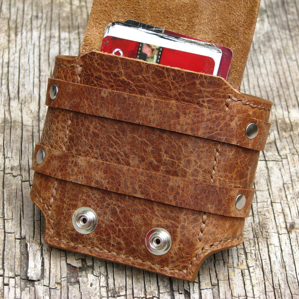 Rustic Brown Leather Wrist Wallet Cuff for bikers, travelers, Men & Wo ...