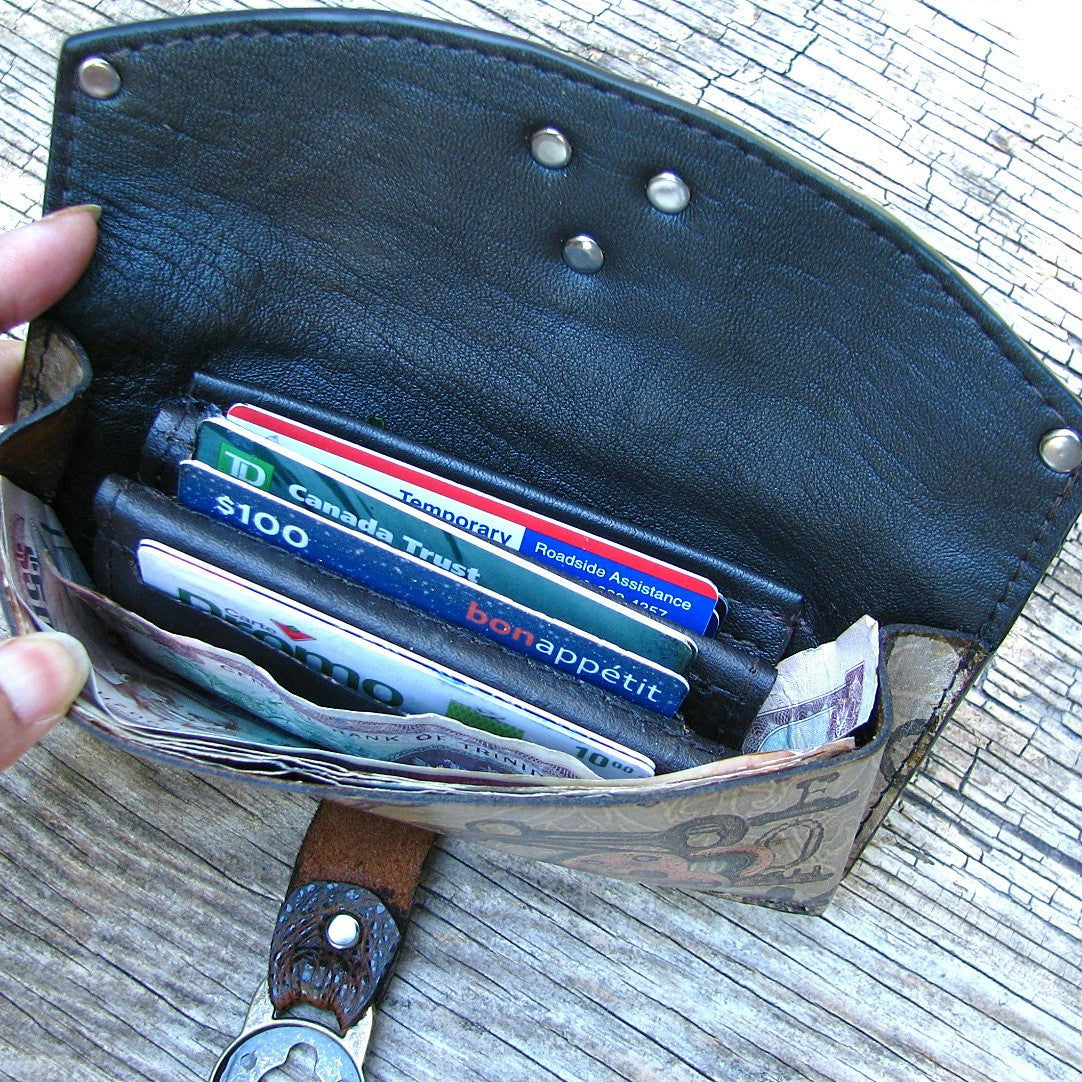 Womens Brown Leather Steampunk Wallet with Lock and Key Print - Made T ...